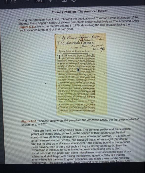 1 / 2 - Thomas Paine on "The American Crisis During | Chegg.com
