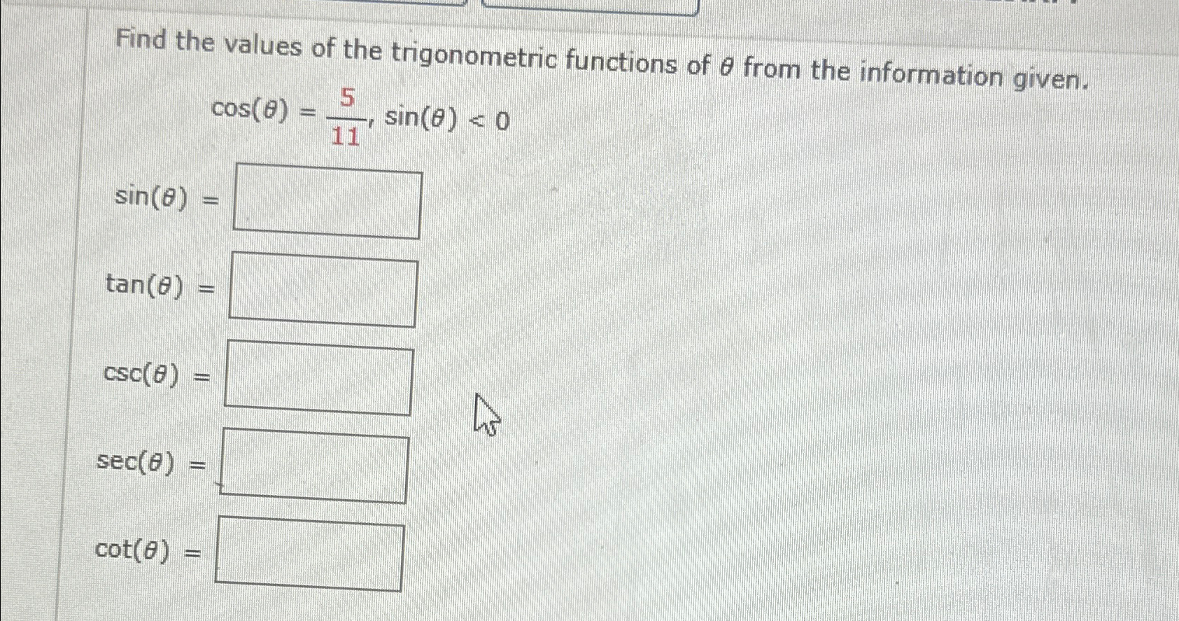 Solved Find the values of the trigonometric functions of θ | Chegg.com