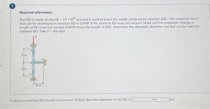 Solved Rod BD is made of steel ( E=29×106psi ) and is used | Chegg.com