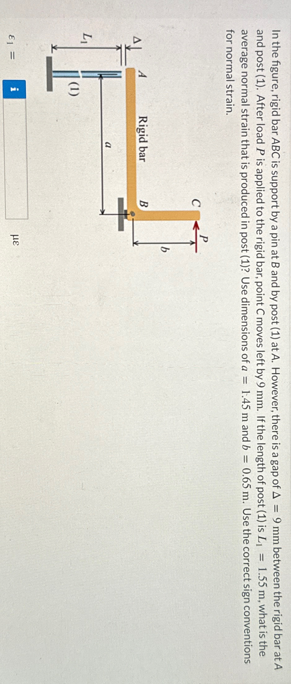 Solved In the figure, rigid bar ABC is support by a pin at B | Chegg.com