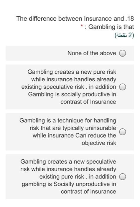 Solved The difference between Insurance and .18 : Gambling | Chegg.com