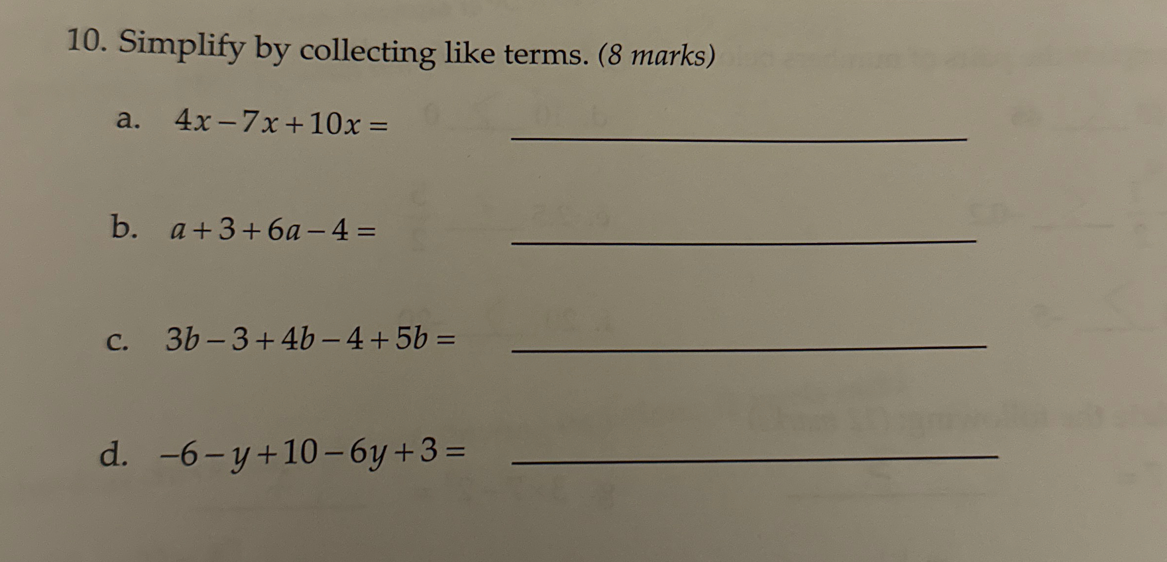 Solved Simplify by collecting like terms. (8 | Chegg.com