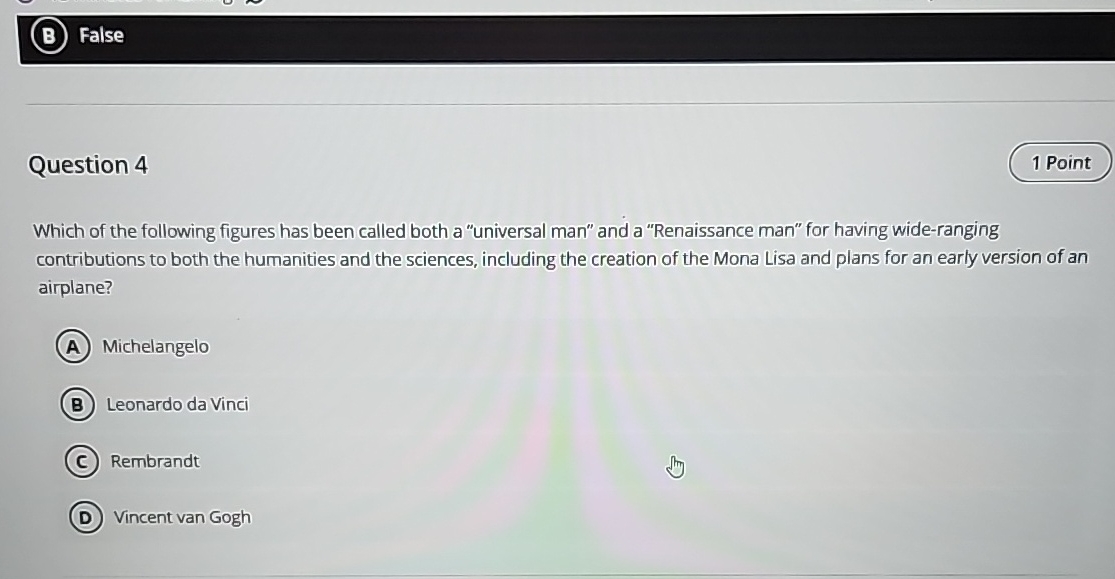Solved False Question 4 1 ﻿Point Which of the following | Chegg.com