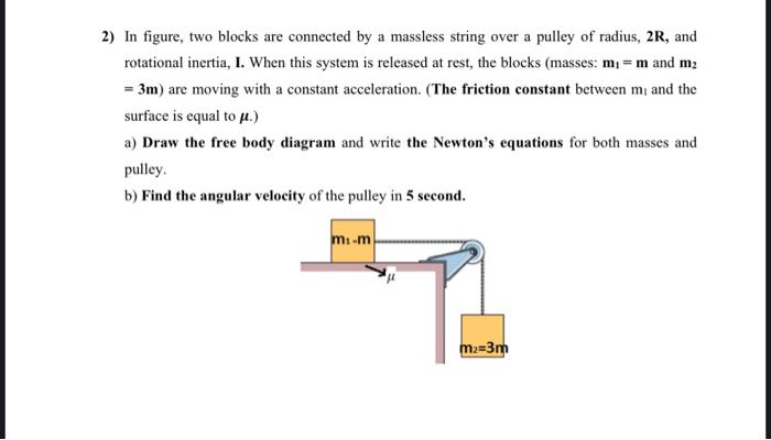 Solved 2) In figure, two blocks are connected by a massless | Chegg.com