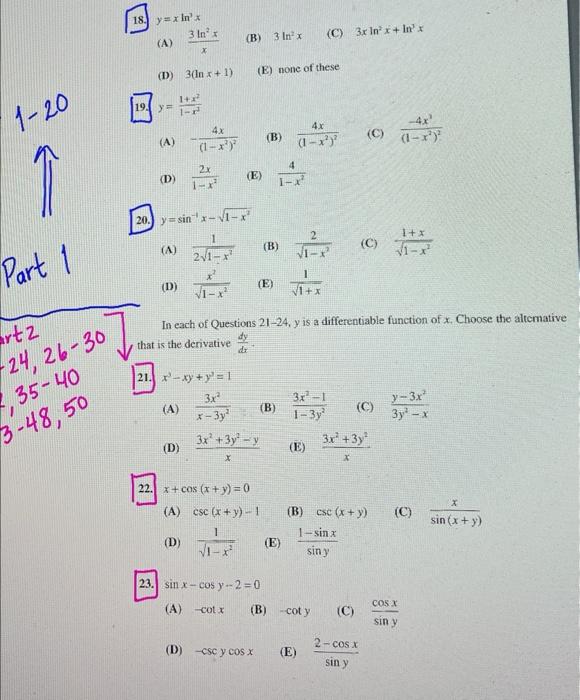 Solved 18. y=xln3x (A) x3ln2x (B) 3ln2x (C) 3xln2x+ln3x (D) | Chegg.com