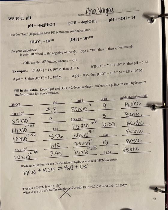 Solved pH=−log[H3O+]pOH=−log[OH+]pH+pOH=14 Use the "log" | Chegg.com