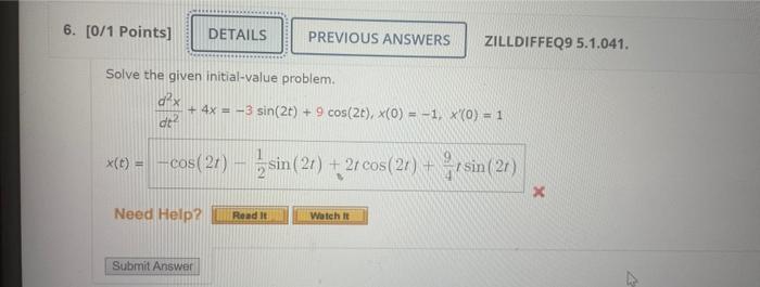 Solved ZILLDIFFEQ9 5.1.041. Solve the given initial-value | Chegg.com