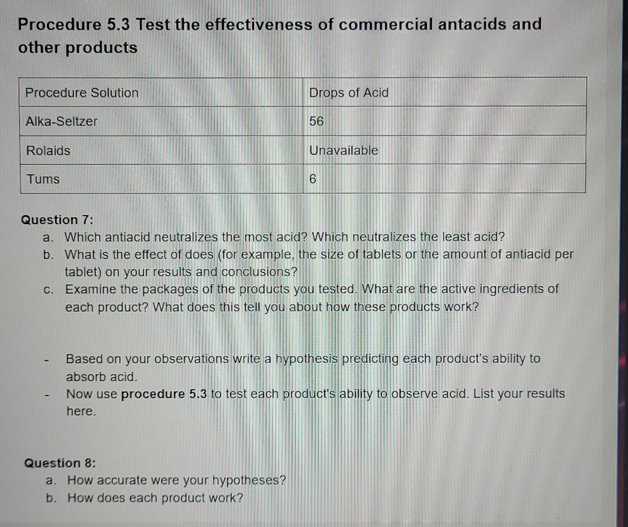 Solved Procedure 5.3 Test the effectiveness of commercial | Chegg.com