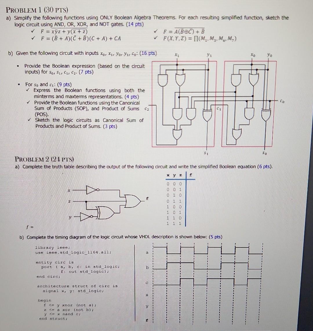Solved PROBLEM 1 (30 PTS) a) Simplify the following | Chegg.com
