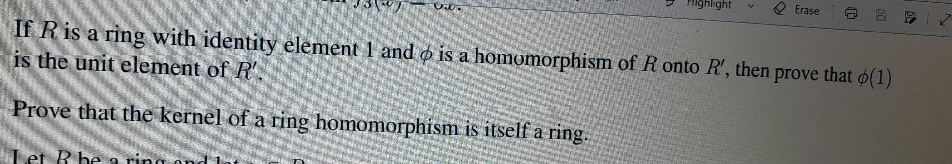 Solved If R is a ring with identity element 1 and ϕ is a | Chegg.com