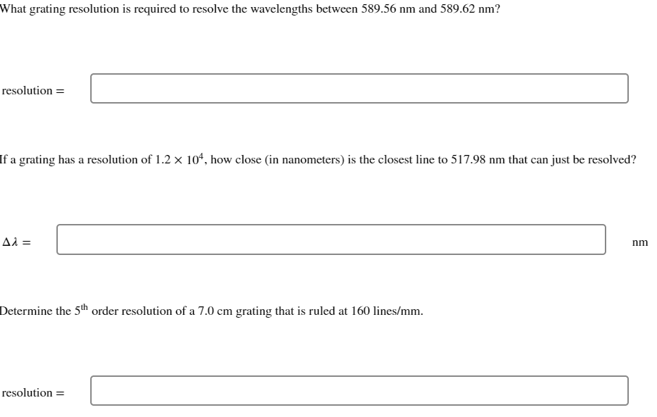 Solved What grating resolution is ﻿required to ﻿resolve the | Chegg.com