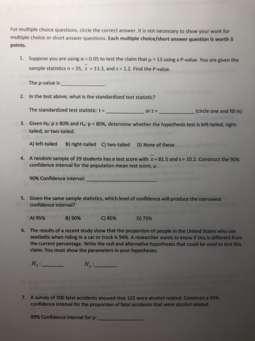 Solved For multiple choice questions, circle the correct | Chegg.com