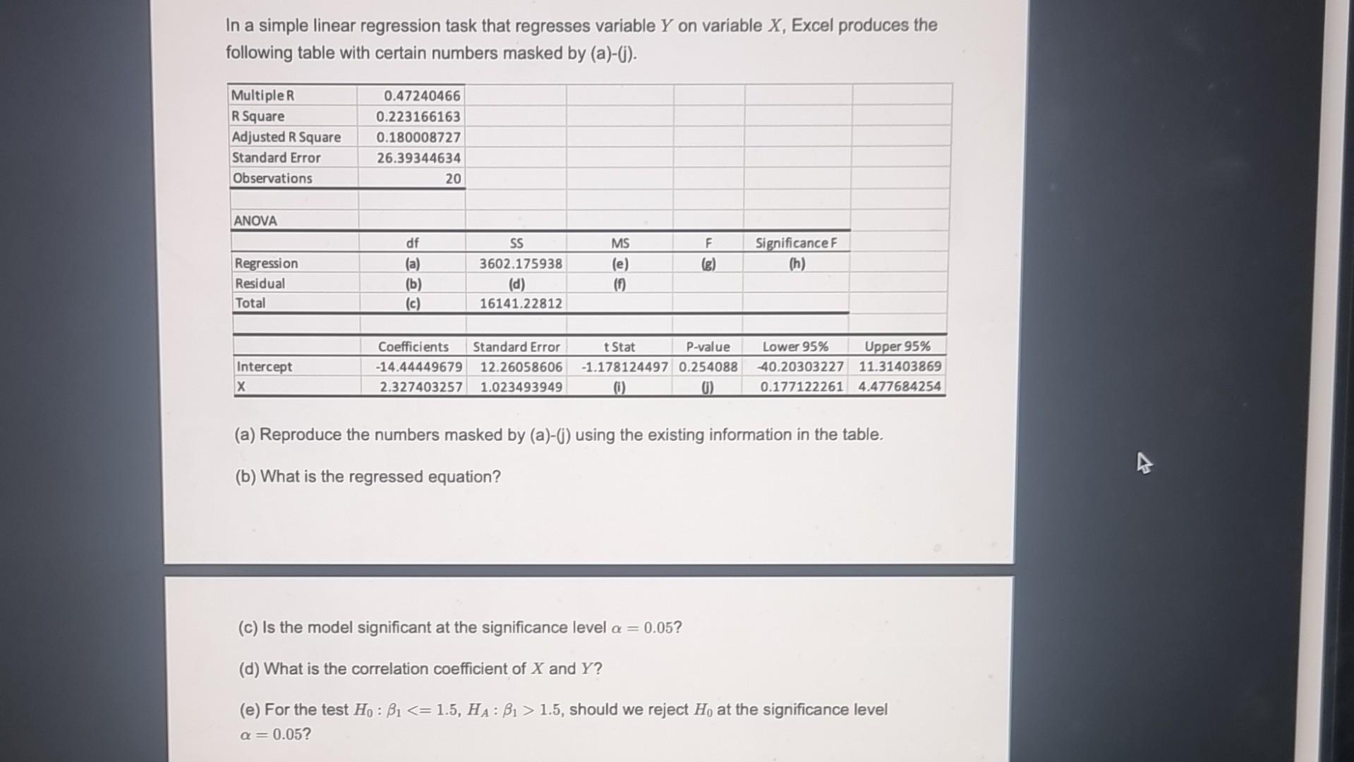 Solved In a simple linear regression task that regresses | Chegg.com