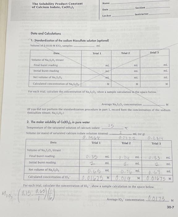 Data and Calculations 1. Standardization of the | Chegg.com