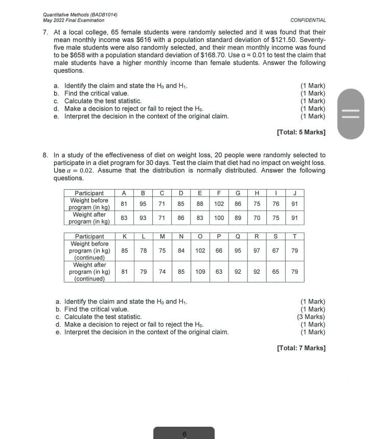 Solved Quantitative Methods (BADB1014) May 2022 Final | Chegg.com