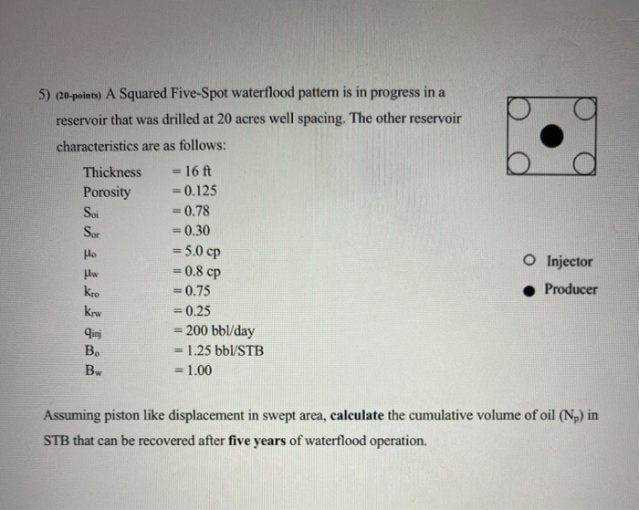 5) (20-points) A Squared Five-Spot waterflood pattern | Chegg.com