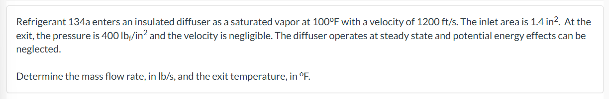 Solved Refrigerant 134a enters an ﻿insulated diffuser as ﻿a | Chegg.com