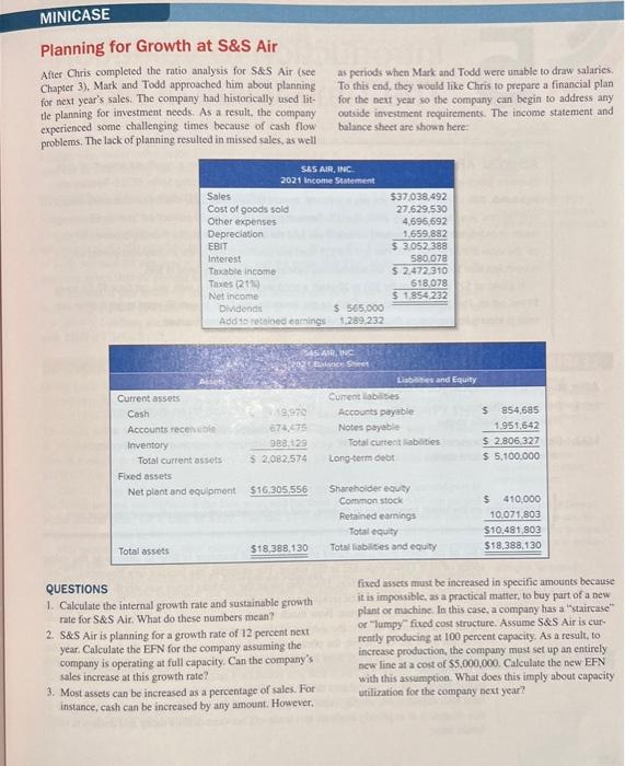 Solved Planning for Growth at S\&S Air After Chris completed | Chegg.com