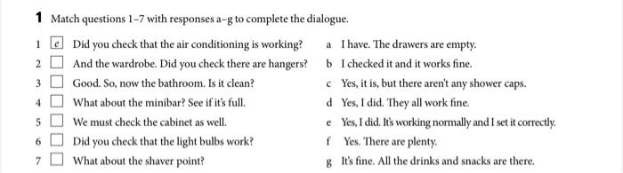 Solved 1 Match questions 1−7 with responses a-g to complete | Chegg.com