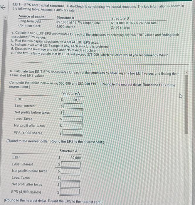 Solved EBIT_EPS and capital structure Data-Check is | Chegg.com