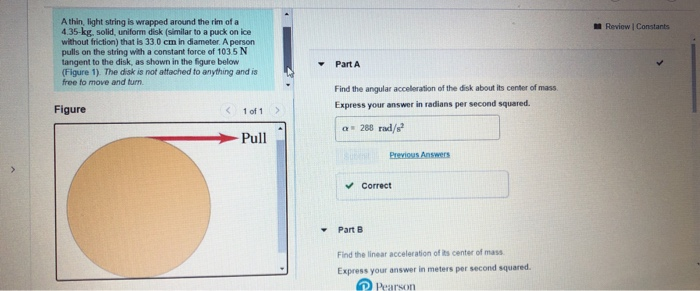 Solved Review Constants Athin light string is wrapped around | Chegg.com