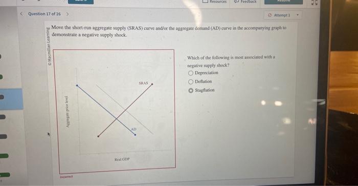 Solved Move the short-run aggregate supply (SRAS) curve | Chegg.com