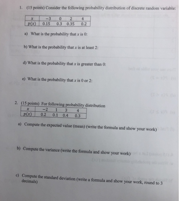Solved 1. (15 points) Consider the following probability | Chegg.com