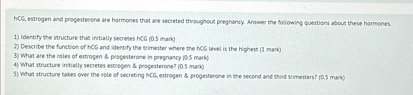 Solved hCG, ﻿estrogen and progesterone are hormones that are | Chegg.com