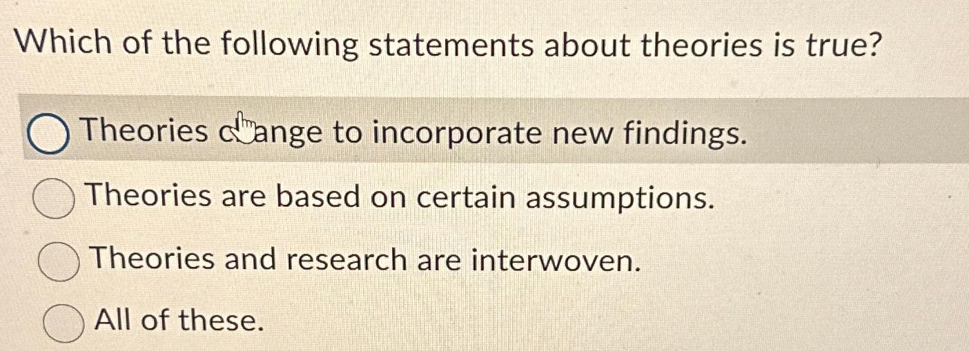 Solved Which of the following statements about theories is | Chegg.com