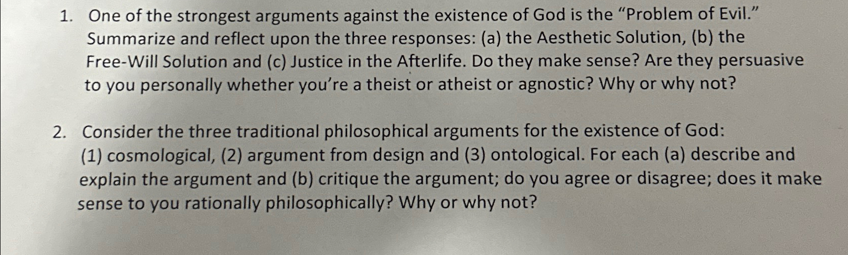 Solved One of the strongest arguments against the existence | Chegg.com
