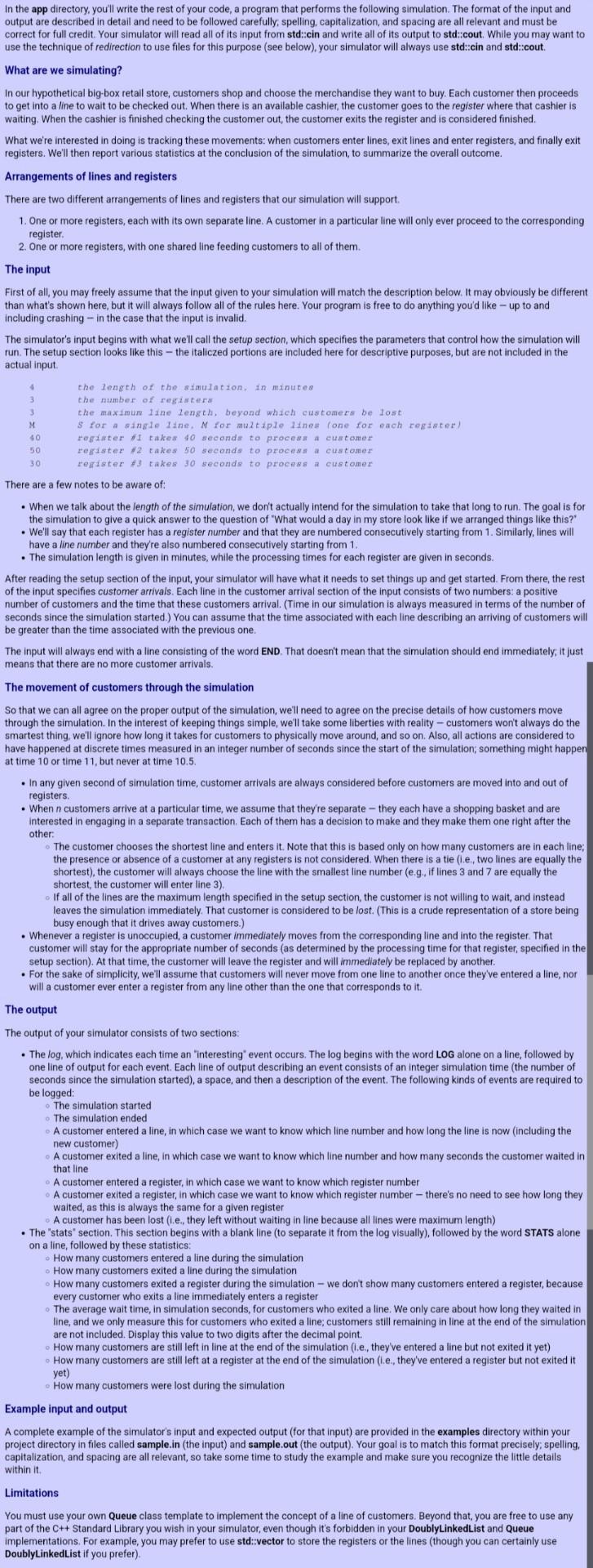 Solved Use the DoublyLinkedList.hpp and the Queue.hpp | Chegg.com