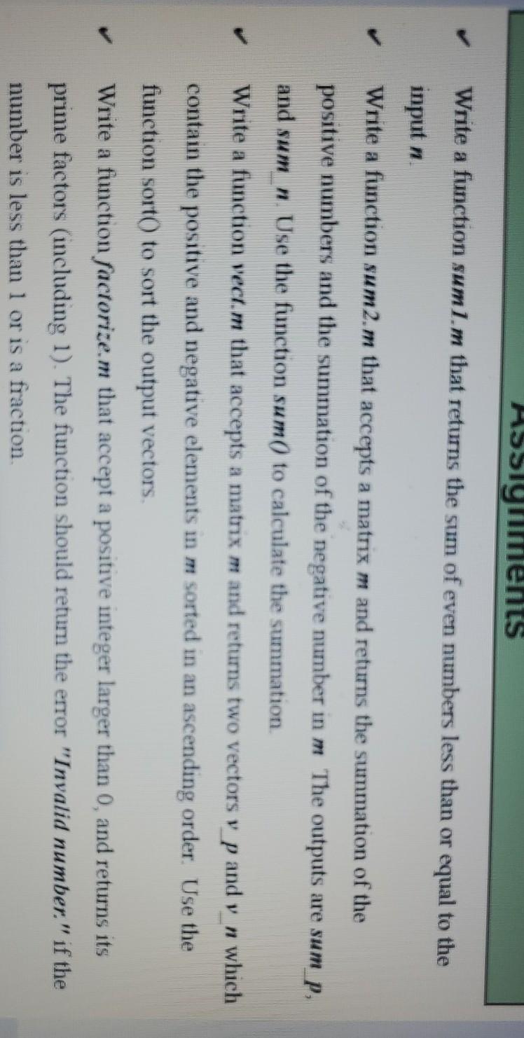 Solved Assignments Write a function suml.m that returns the | Chegg.com
