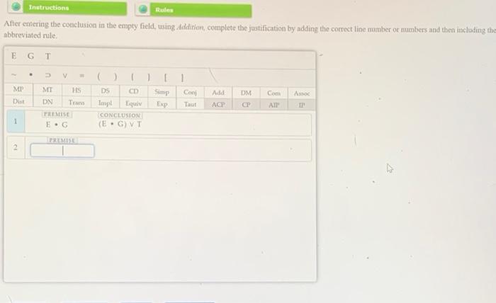 Solved Rules Instructions After entering the conclusion in | Chegg.com