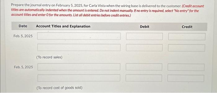 Solved Prepare the journal entry on February 5, 2025, for | Chegg.com