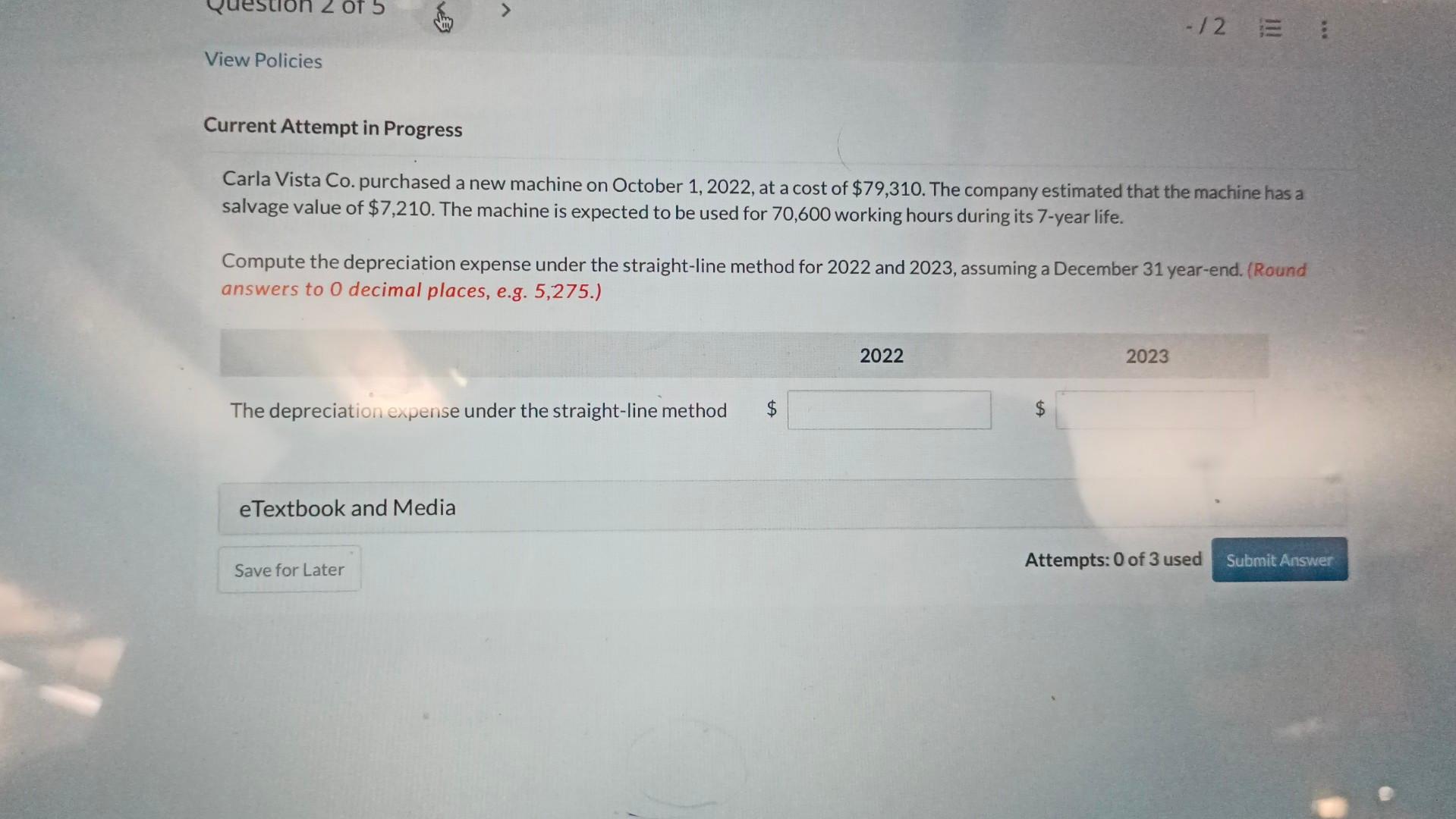 Solved Current Attempt in Progress Carla Vista Co. purchased | Chegg.com