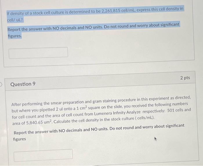 Solved If density of a stock cell culture is determined to | Chegg.com