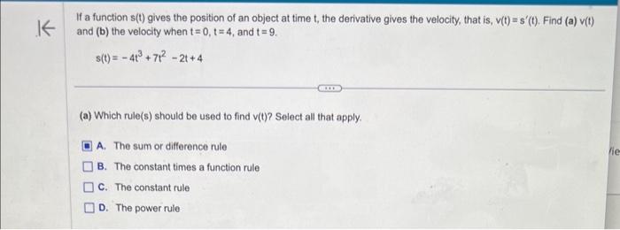 Solved If a function s(t) gives the position of an object at | Chegg.com