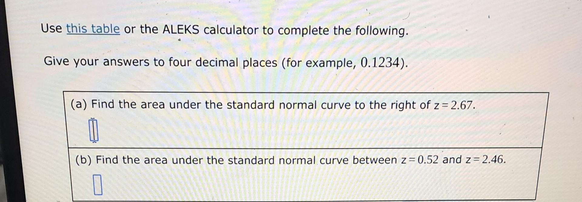 Solved Use this table or the ALEKS calculator to complete | Chegg.com