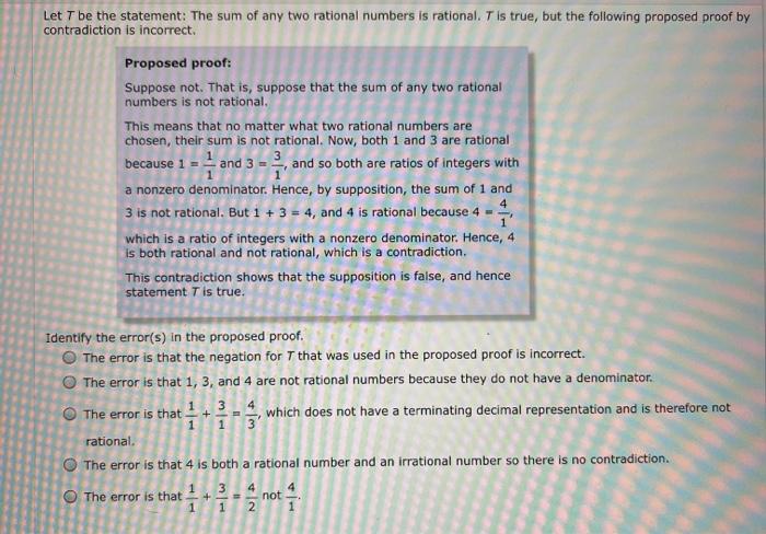 Solved Let T Be The Statement The Sum Of Any Two Rational Chegg