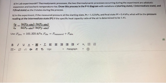 Solved a) In Lab experimenta 7 Thermodynamic processes, the | Chegg.com