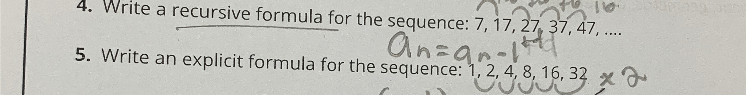Solved Write a recursive formula for the sequence: | Chegg.com