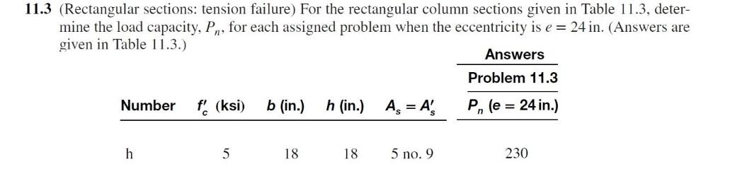 Solved 11.3 (Rectangular sections: tension failure) For the | Chegg.com