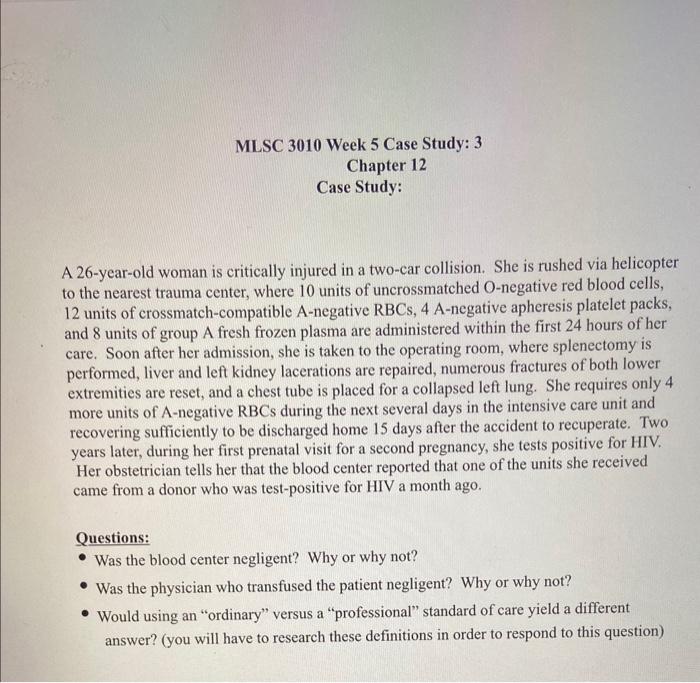 Solved MLSC 3010 Week 5 Case Study: 3 Chapter 12 Case Study: | Chegg.com