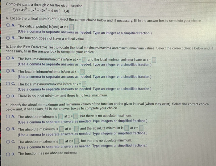 Solved Complete parts a through c for the given function. | Chegg.com