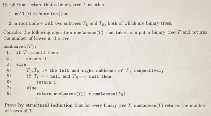 Solved Recall From Lecture That A Binary Tree T Is Either 