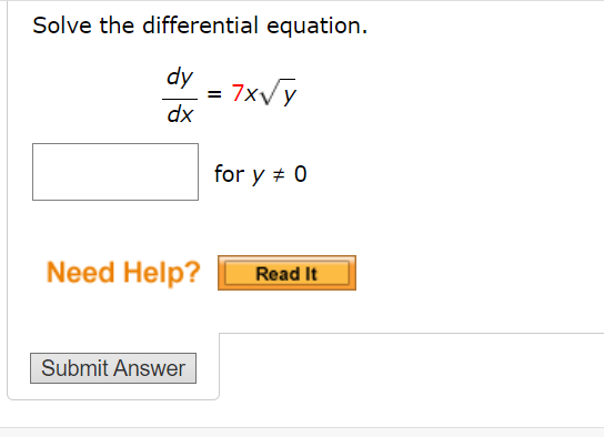 Solved Solve the differential equation.dydx=7xy2 ﻿for | Chegg.com
