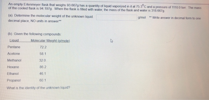 Solved An empty Erlenmeyer flask that weighs 93 667g has a | Chegg.com