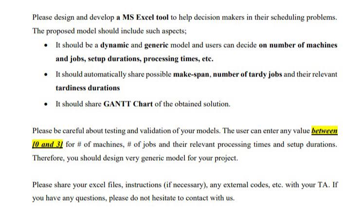 Please Design And Develop A Ms Excel Tool To Help