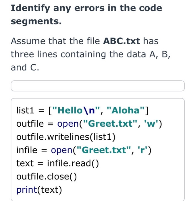Solved Identify any errors in the code segments. Assume that | Chegg.com