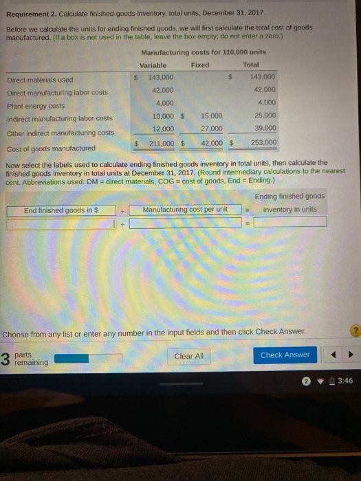 Requirement 2. Calculate finished-goods inventory, | Chegg.com